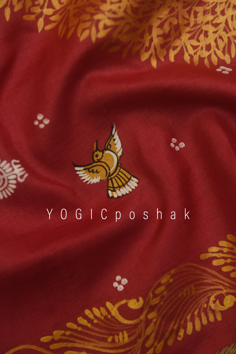 Raja Mauja | handcrafted pattachitra silk saree | Red – YOGICposhak