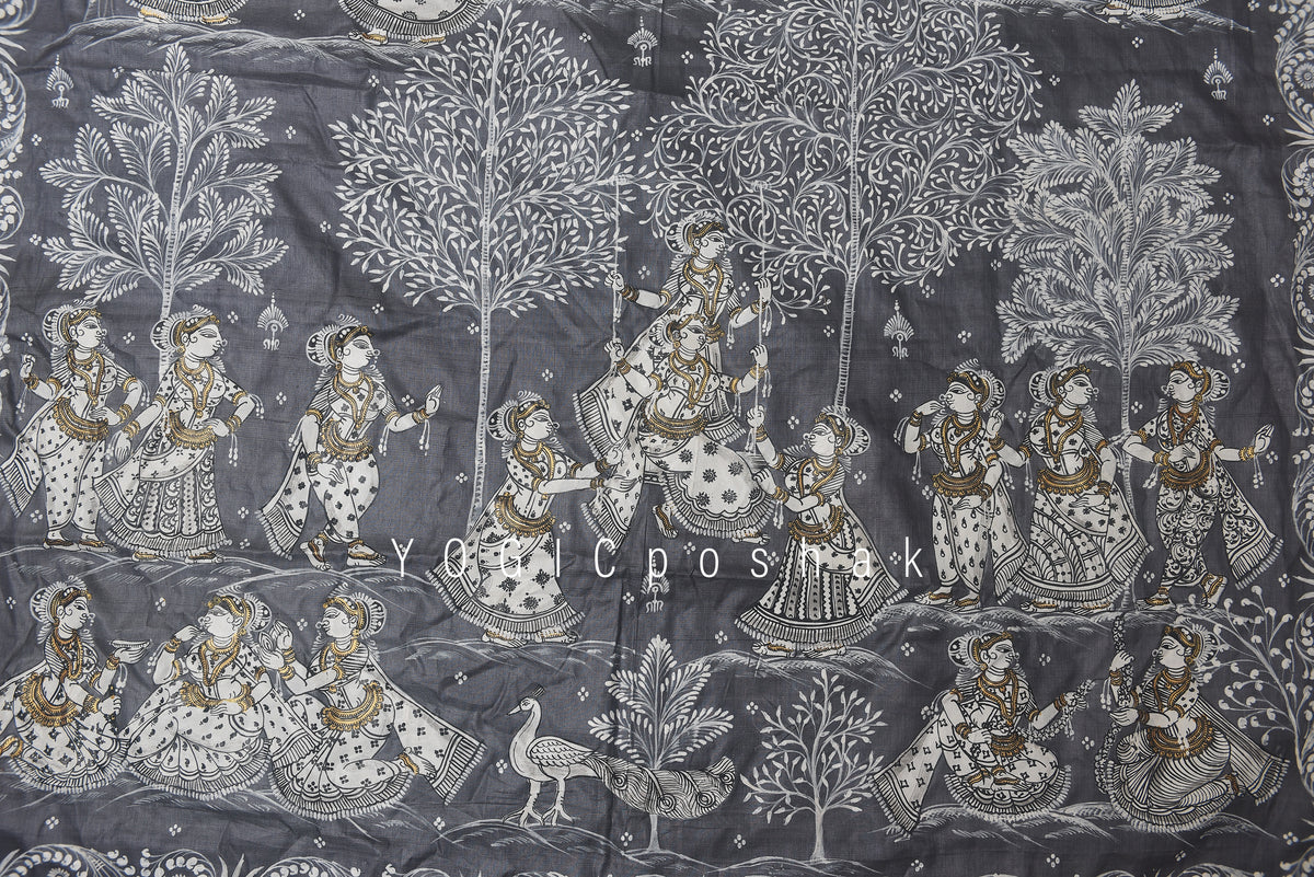 Raja Mauja | handcrafted pattachitra silk saree | Grey – YOGICposhak